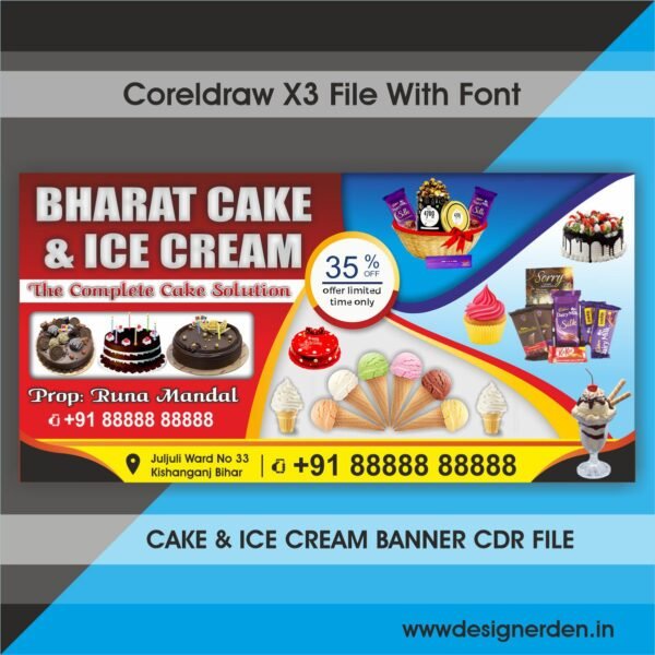 CAKE & ICE CREAM BANNER FLEX CDR FILE - Designerden.in