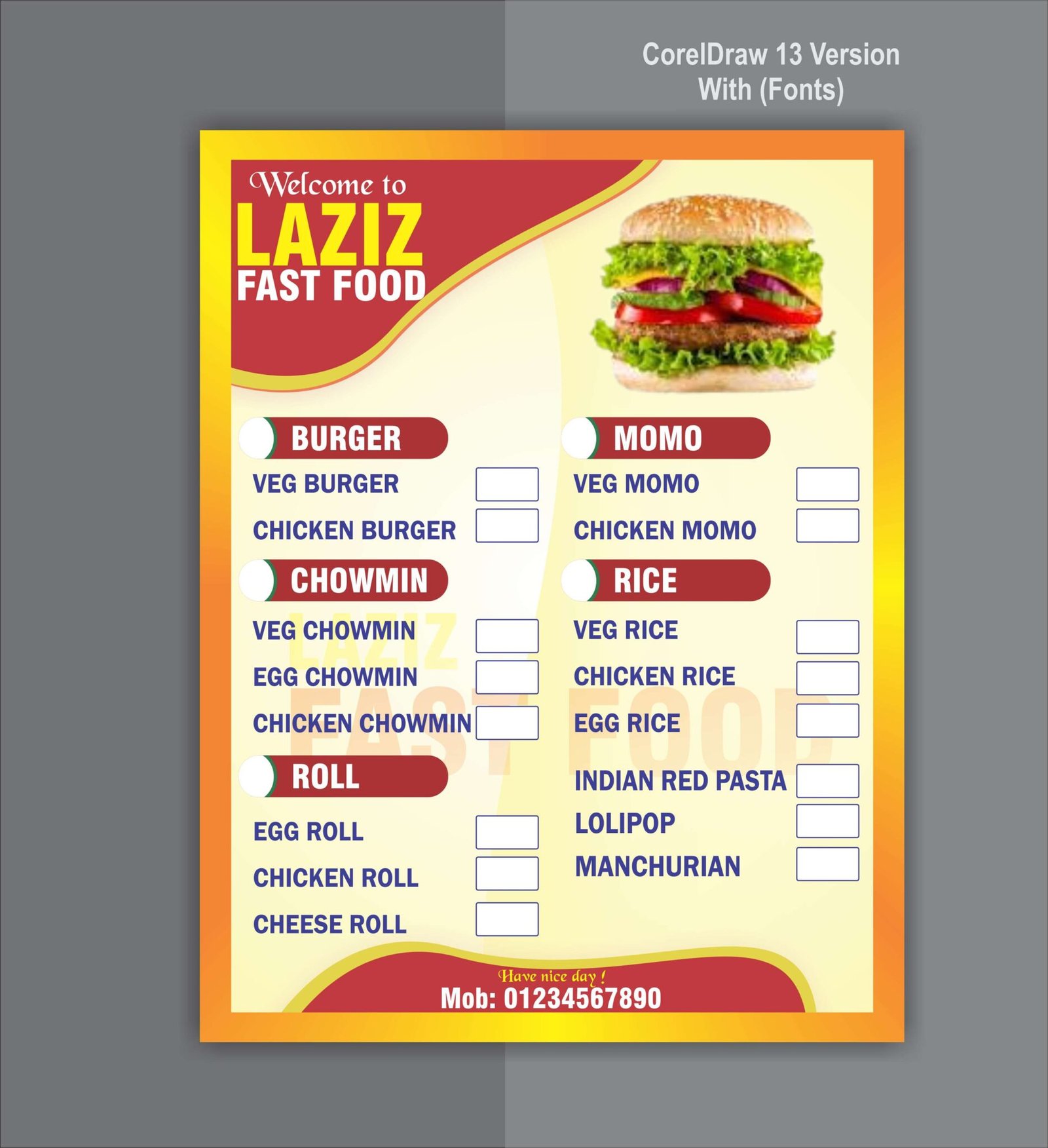 Fast Food Flex Banner Design - Restaurants Banner CDR File - Designerden.in
