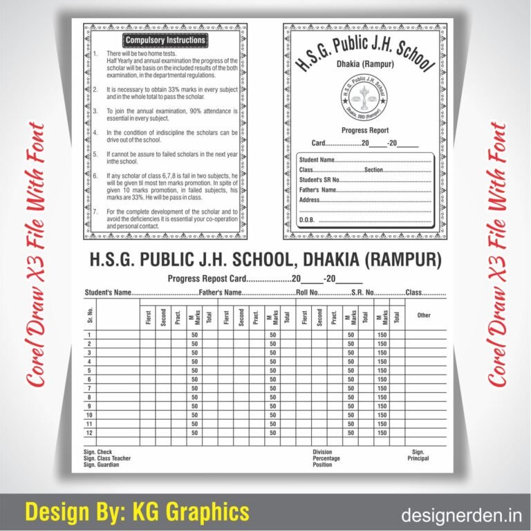 School Result Card Format Design CDR File 2025