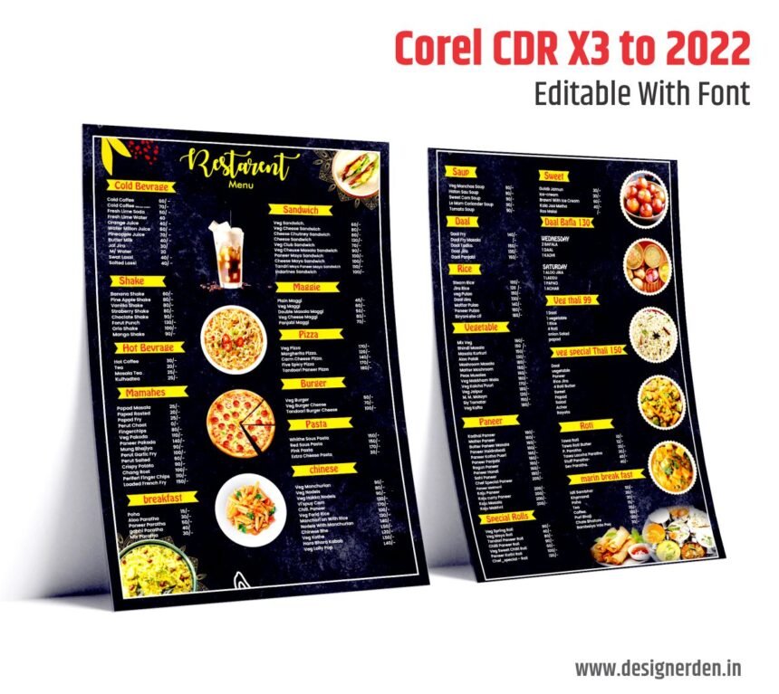 Restaurant Menu Card Design CDR File