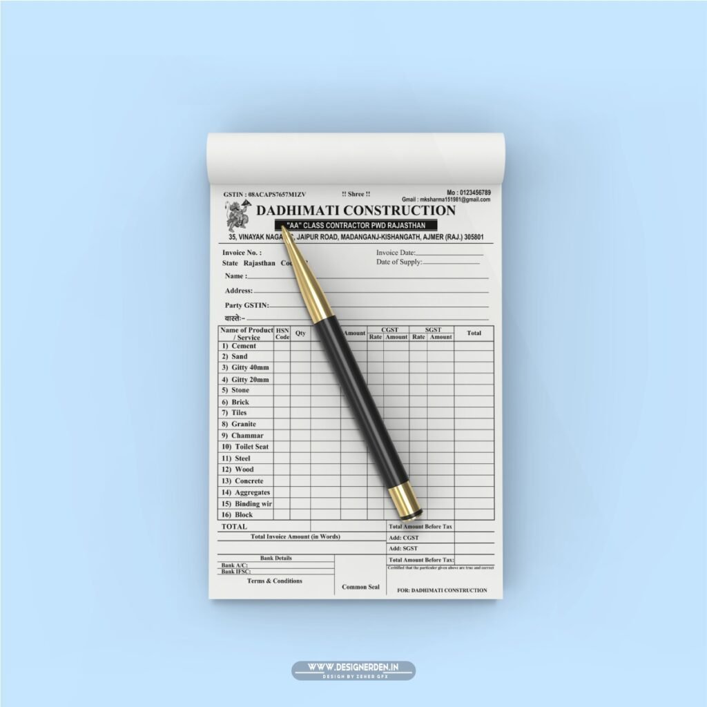 Construction Labor Supplier Invoice Bill Book Design CDR File